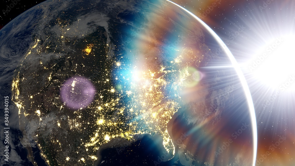 realistic united states of america from space, night usa from space ...