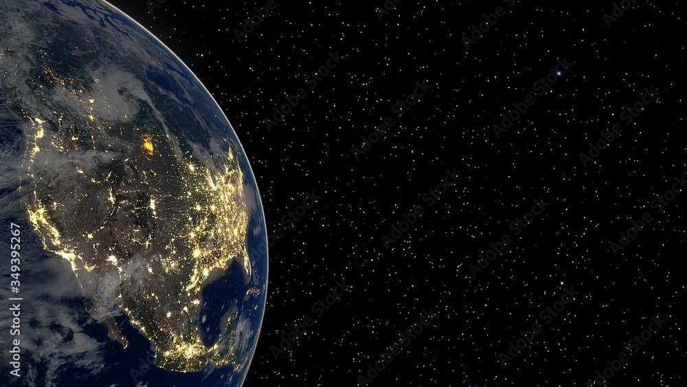 realistic united states of america from space, night usa from space ...