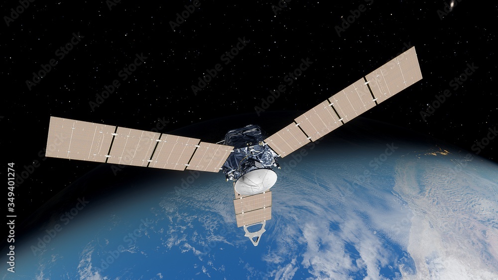 realistic satellite in orbit of the Earth, artificial satellite of ...