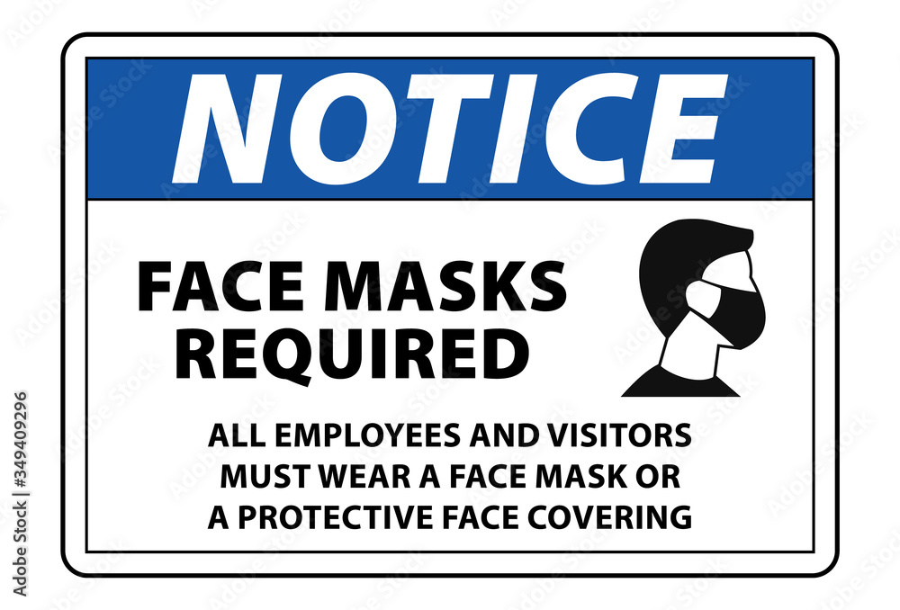 notice face mask required sign vector label Stock Vector | Adobe Stock