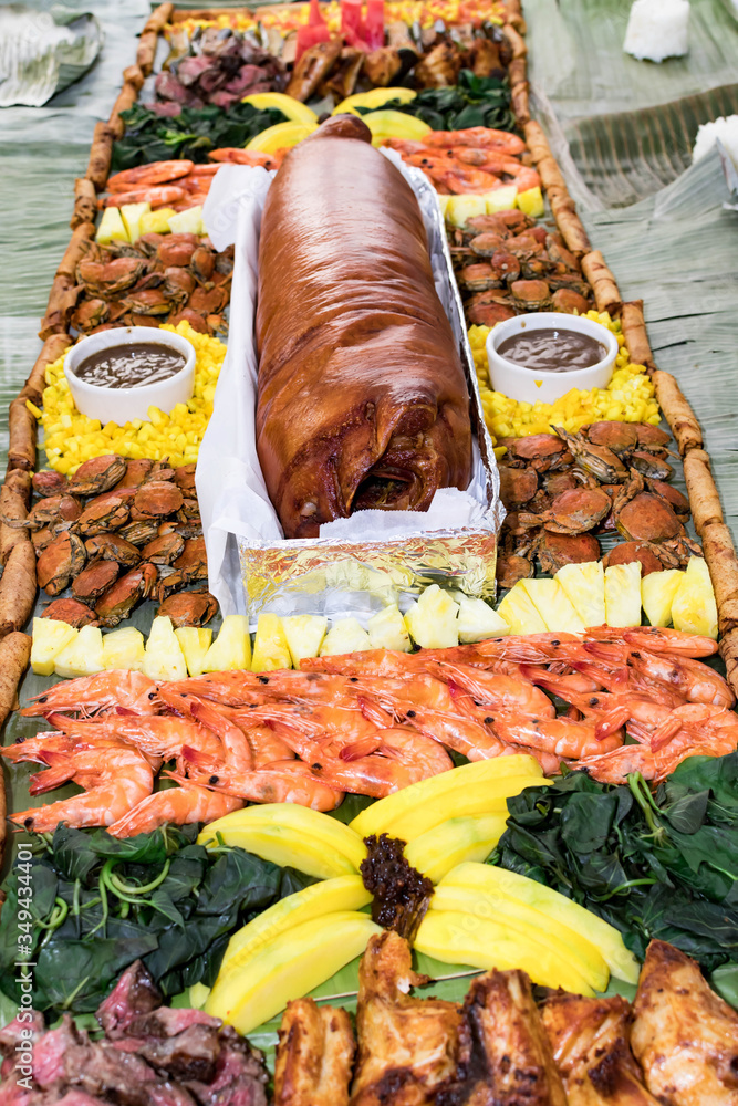 Lechon and some other filipino food. Boodle fight served with Lechon ...