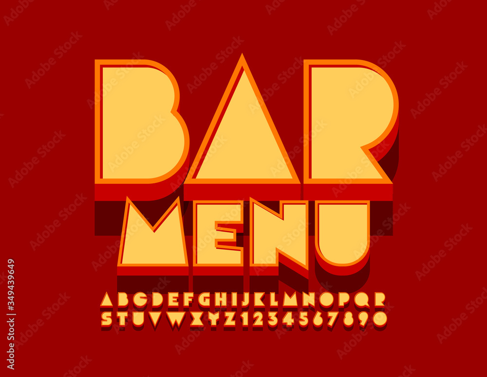 Vector bright trendy sign Bar Menu. 3D Creative Font. Retro style ...