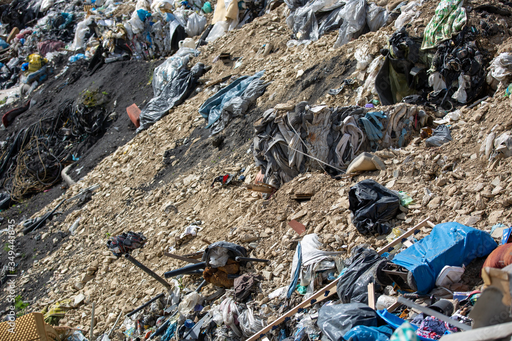 Pollution concept garbage pile in trash, waste dump or a landfill ...