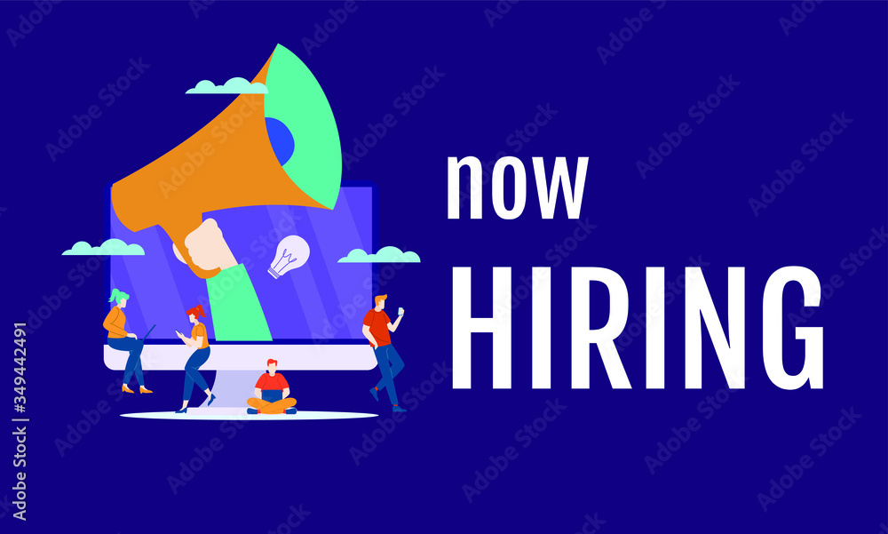 hiring word with small people vector illustration concept isolated ...