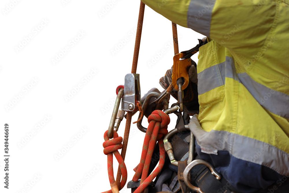 Rope access industry abseiler worker working at height abseiling ...