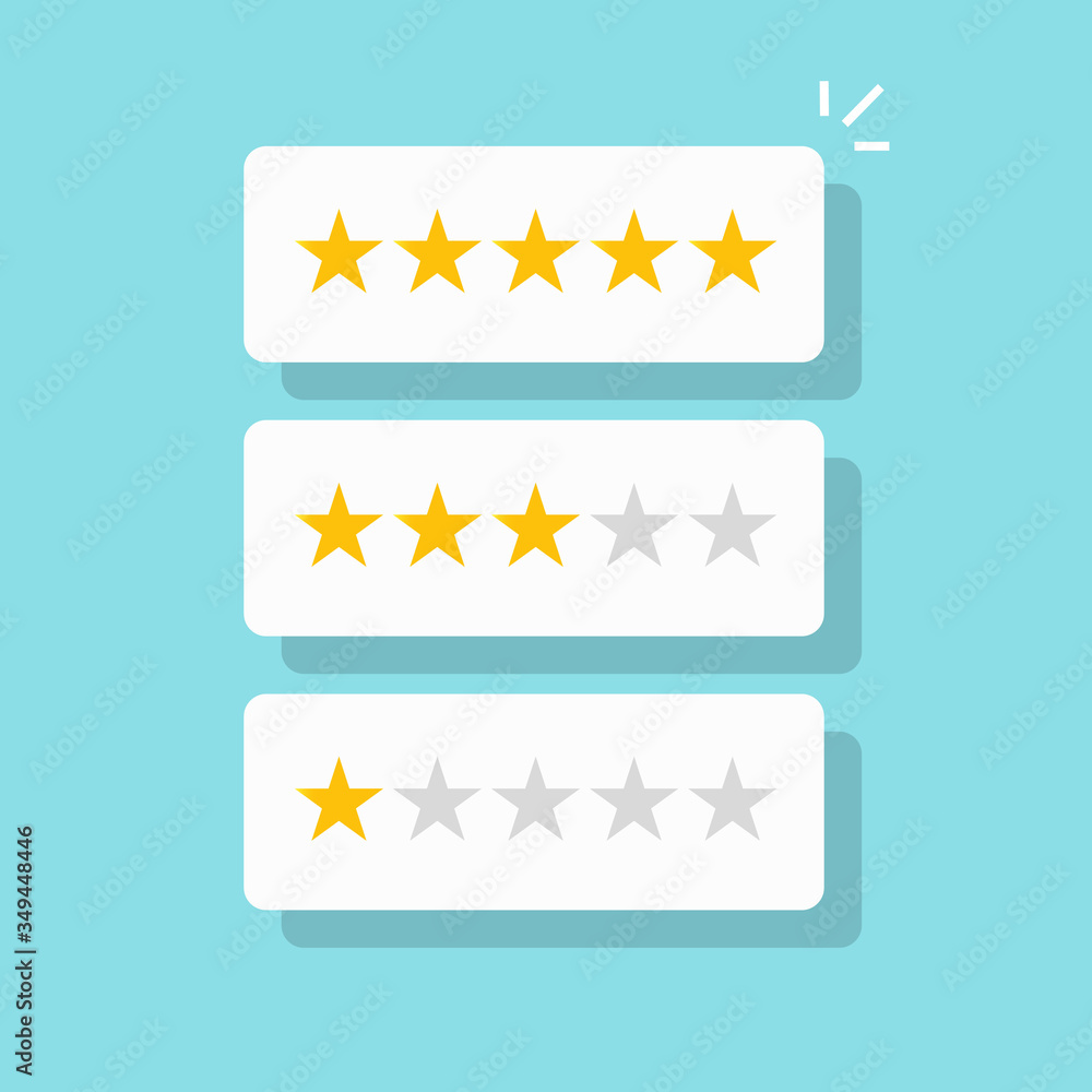 Rating review stars in white bubbles with good and bad testimony rate ...