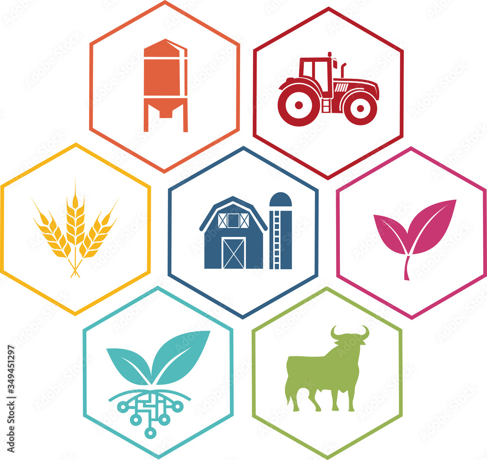 Icon of various symbols of agriculture vector de Stock | Adobe Stock