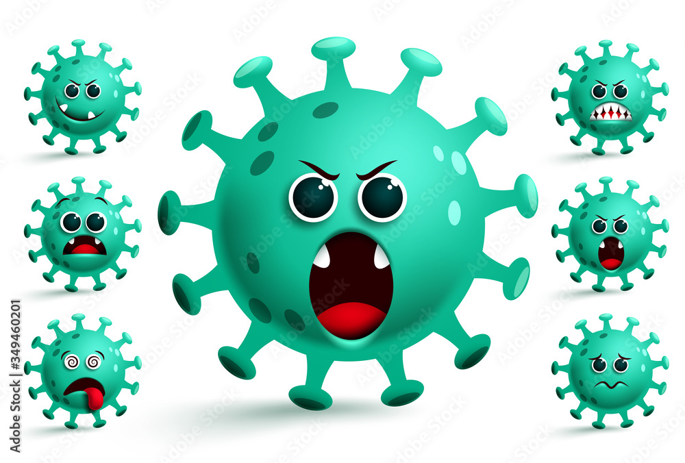 Coronavirus covid-19 emoji vector set. Green covid-19 corona virus ...