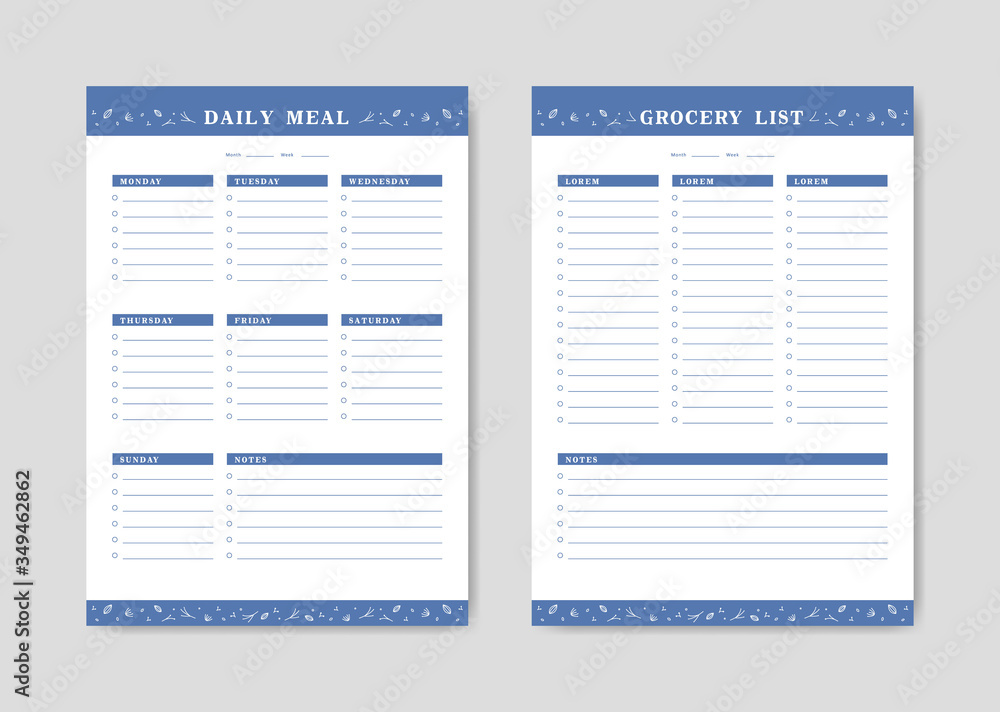 Meal menu planner and shopping grocery list with checklist for print ...