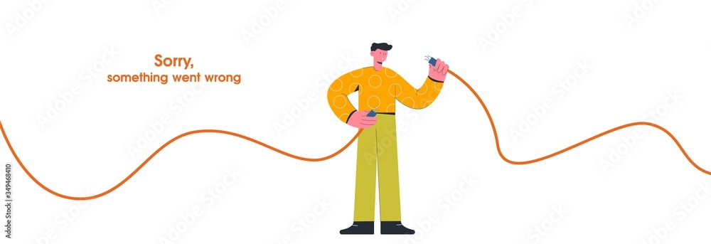 Cartoon guy hold unplugged cable internet disconnect vector flat ...