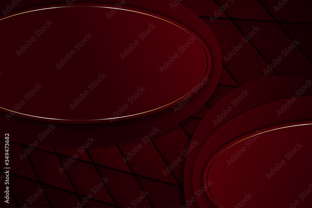 Red dark composition with oval frames with a thin shiny rim of a golden ...