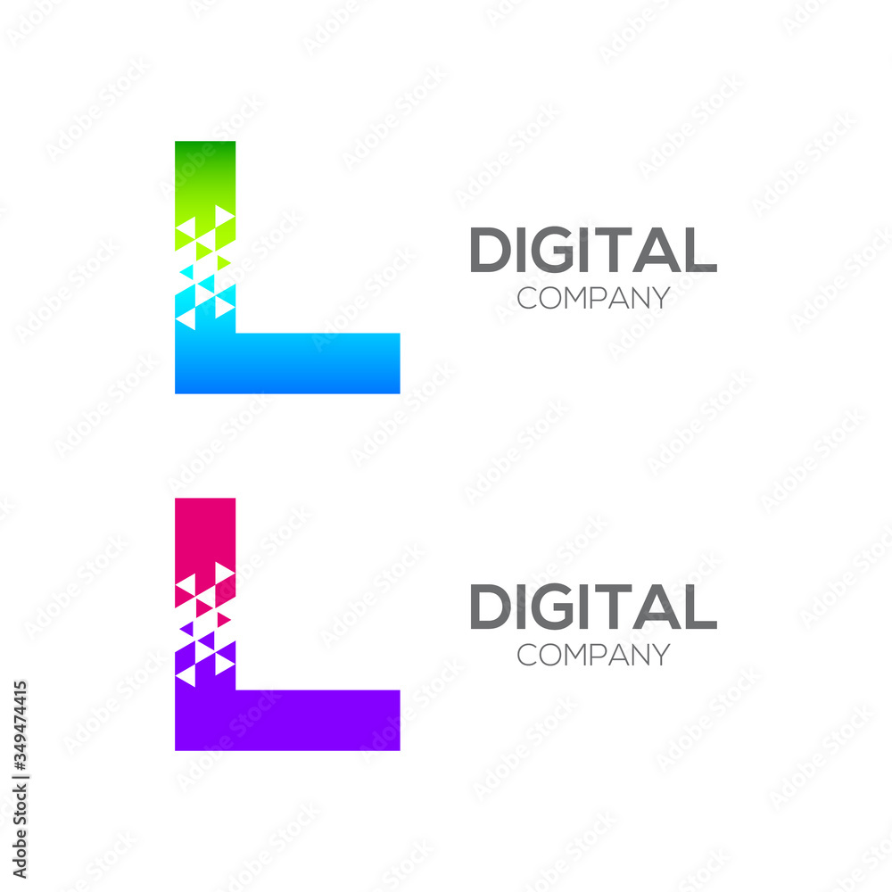 Vetor do Stock: Abstract Letter L Pixel logo with Triangle Shape, Arrow ...