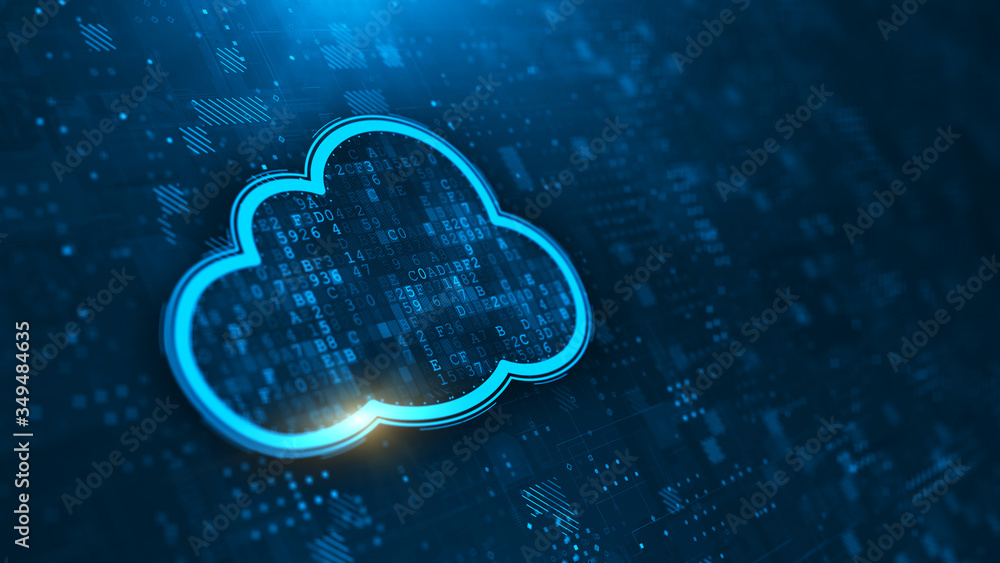 Cloud Computing Concept - Cloud with digital code on abstract blue ...