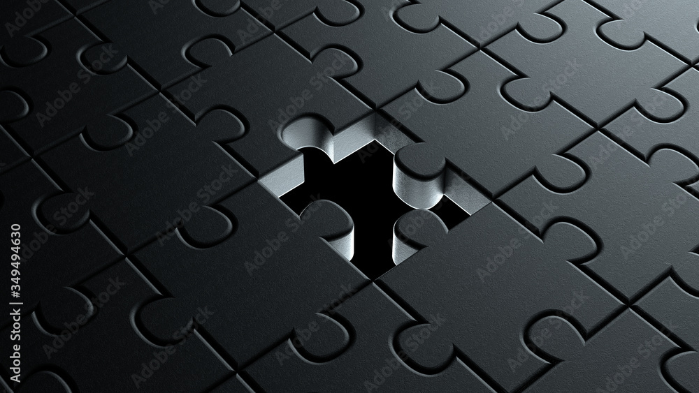 3d illustration of puzzle pieces background texture with missing piece ...
