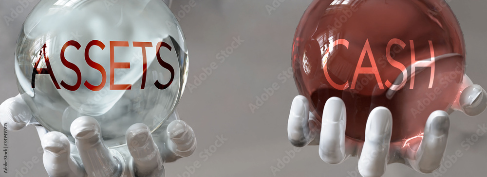 cash and assets in a balanced life - pictured as words cash,assets in ...