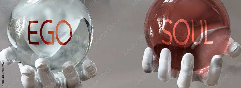 soul and ego in a balanced life - pictured as words soul,ego in hands ...