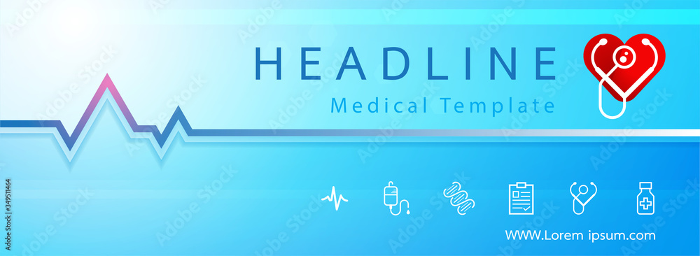 Healthcare and Medicine Vector Banner Template with Line Icons. Header ...
