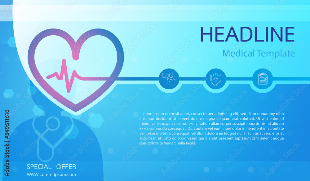 Healthcare and Medicine Vector Banner Template with Line Icons. Header ...