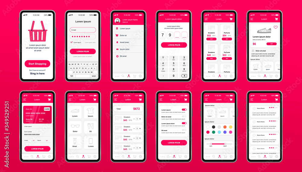 Online shopping unique design kit for mobile app. Shopping platform ...