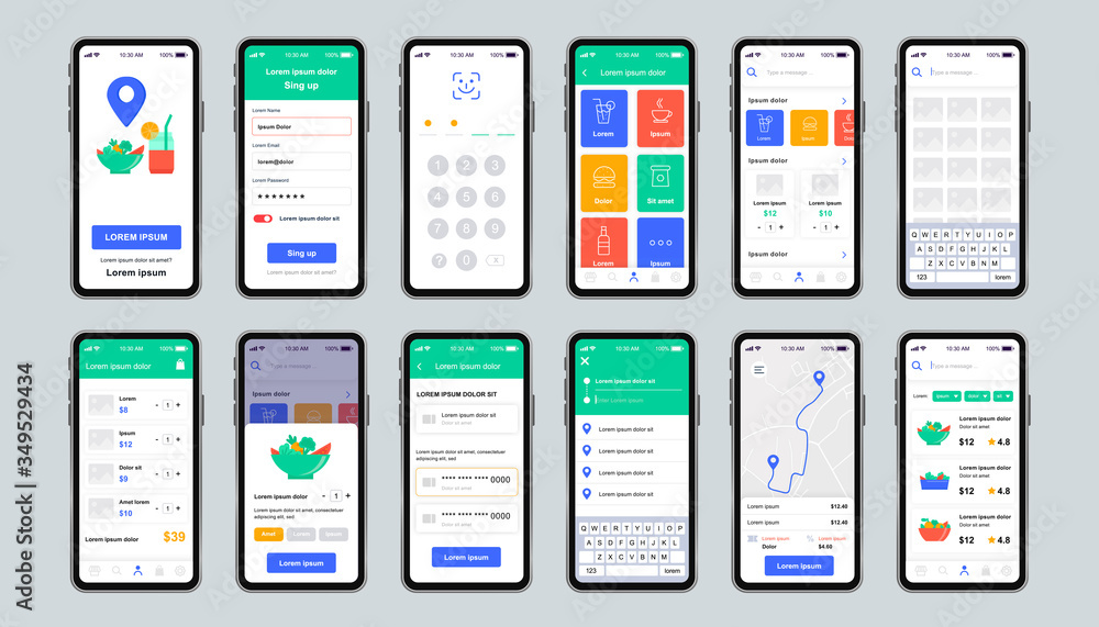 Delivery food unique design kit for mobile app. Online fast food order ...