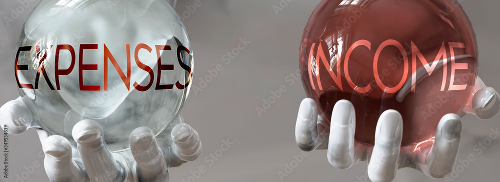 Ilustrace „income and expenses in a balanced life - pictured as words ...