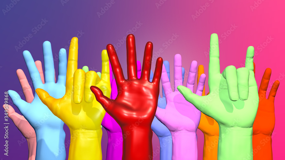 Raised hands as a symbol of freedom. 3D rendering Stock Illustration ...