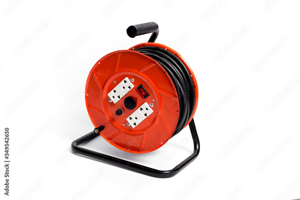 Electrical cable extension reel isolated on white background.Red Cable ...