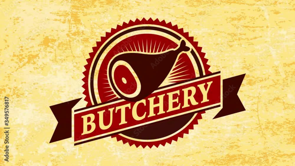 pork meat barbeque or butcher shop sign with vintage rounded icon on ...