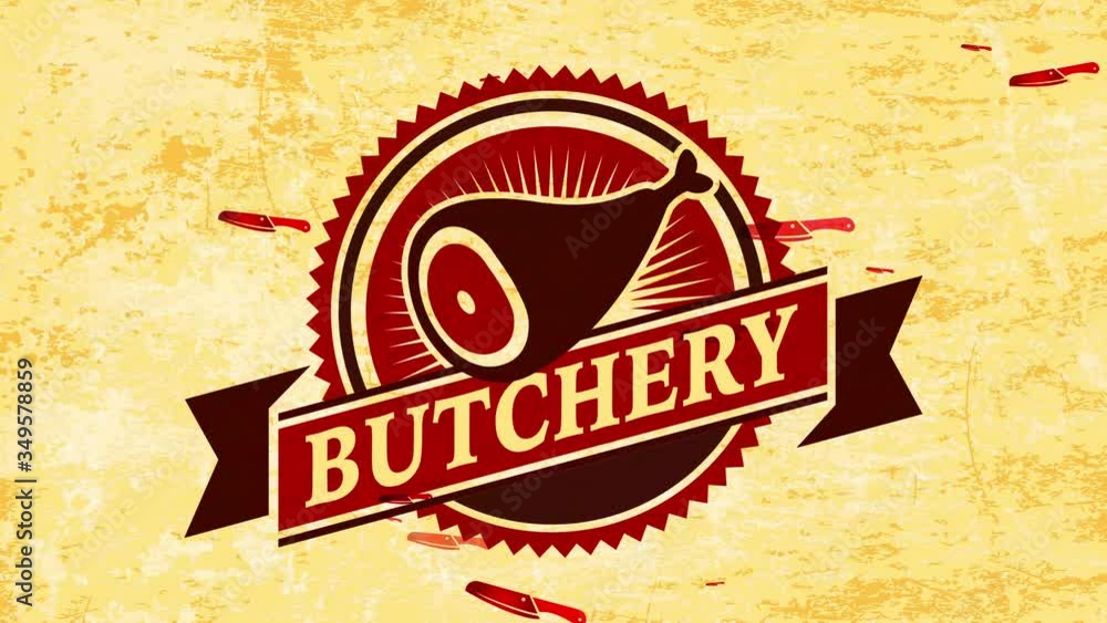 pig meat barbeque or butcher store sign with vintage round icon on ...