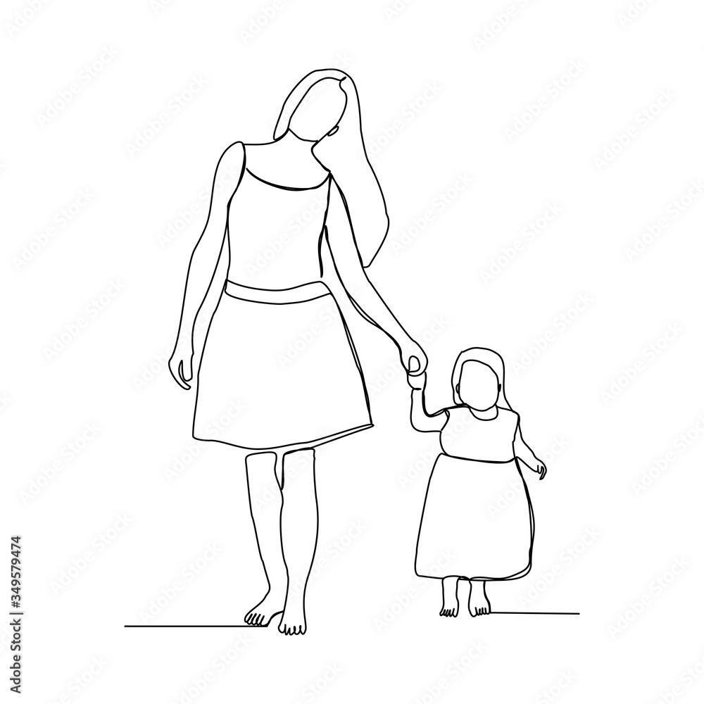 Continuous line drawing of happy mom and chlid. Single line art of ...