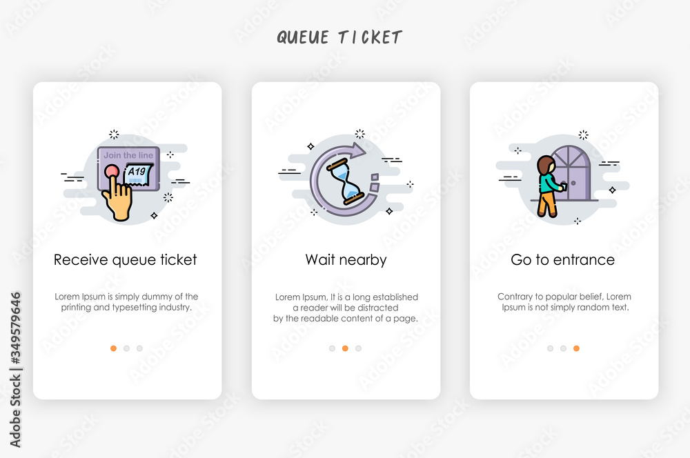 Onboarding screens design in receive queue ticket concept. How to ...