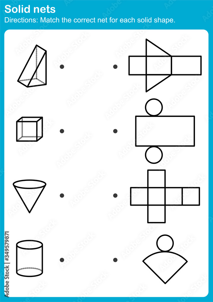 Match the correct net for each solid shape. - Worksheet for education ...
