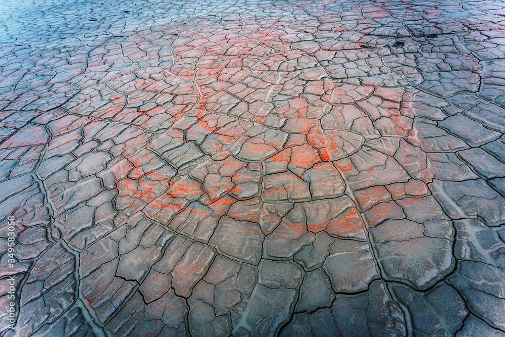 Chemical wastes. Dry and cracked ground background. Polluted soil ...