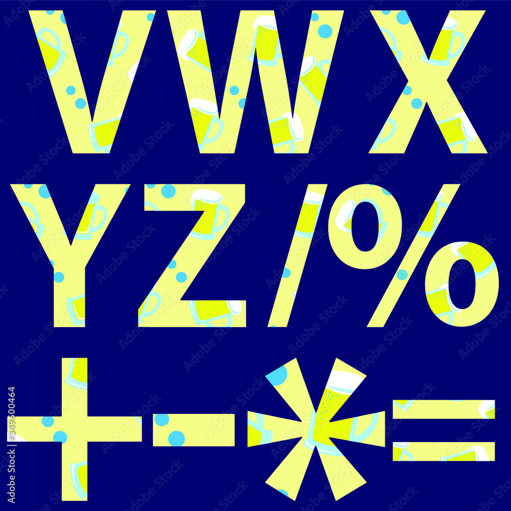 V W X Y Z alphabets and some basic mathematical symbols applied with ...