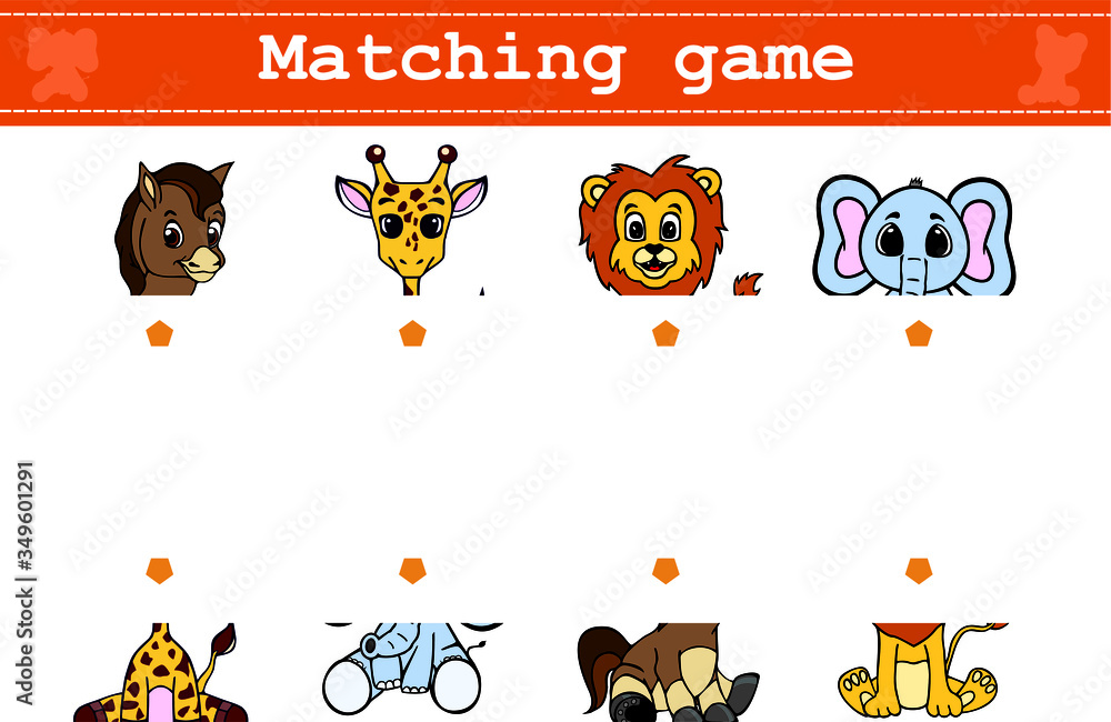 Educational matching game for preschool children with funny animals ...
