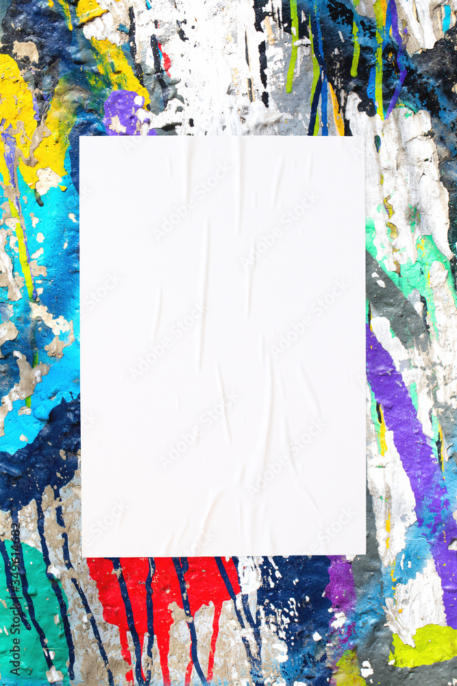 Closeup of colorful messy painted urban wall texture with wrinkled ...