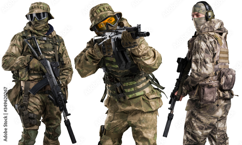 Special forces soldier with rifle. Shot in studio. Isolated with ...