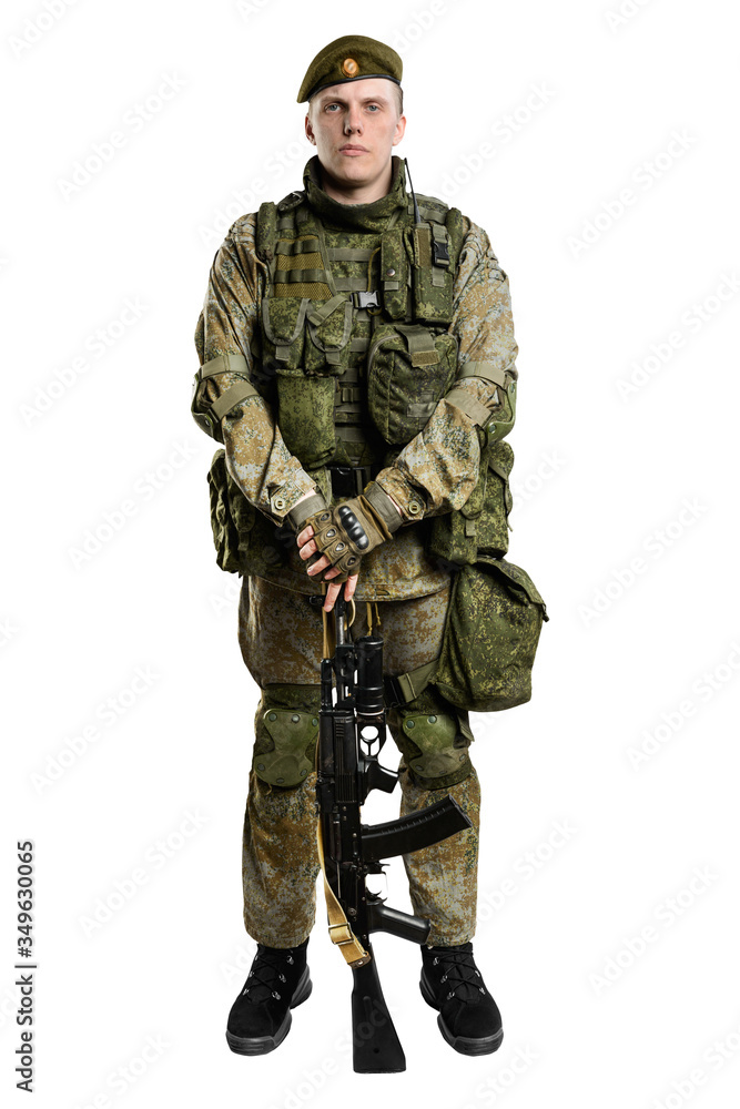 Male Russian officer in mechanized infantry uniform isolated with ...