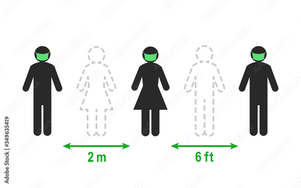 Social and physical distancing concept. People keeping a 2 meter or 6 ...
