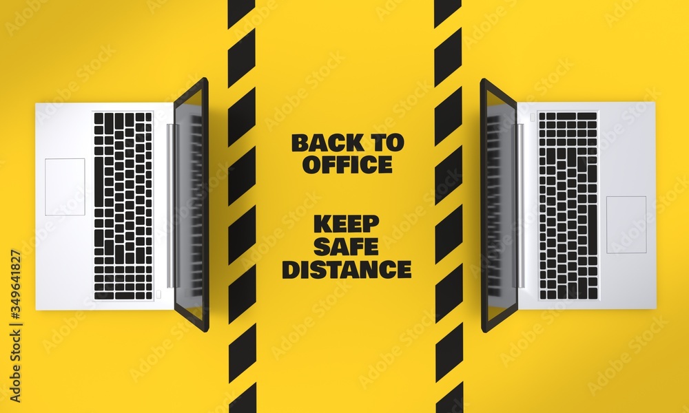 3d rendered laptops with safety zone between them saying keep safe ...