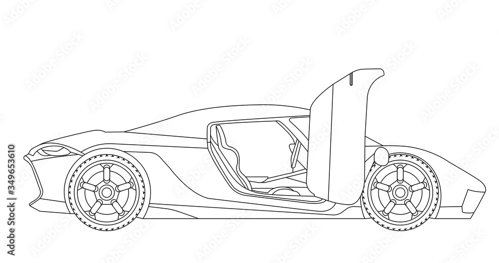 Line art vector car, concept design. Vehicle black contour outline ...