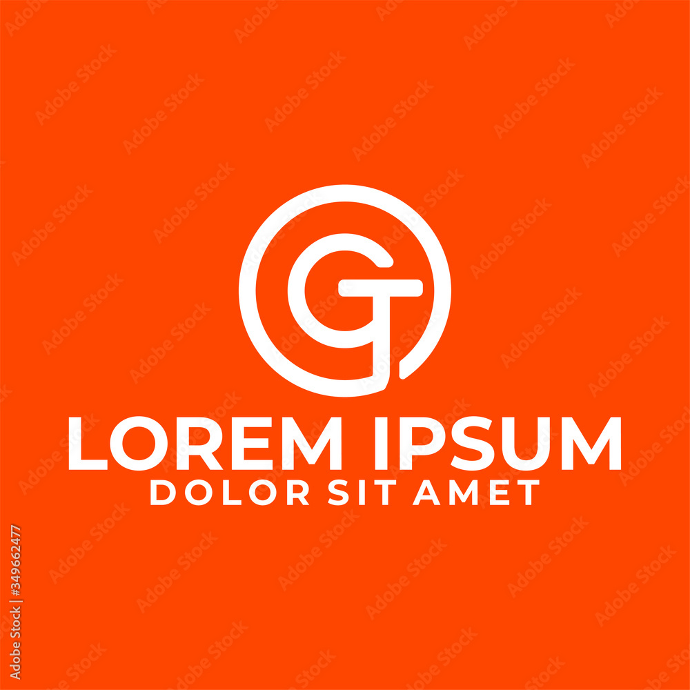 Initial letter GT logo template with circle line art illustration in ...