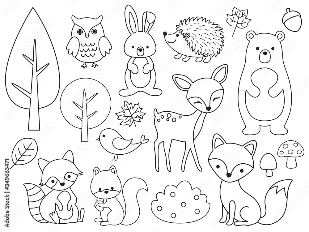 Outline vector illustration of farm animals including cow, horse, pig ...