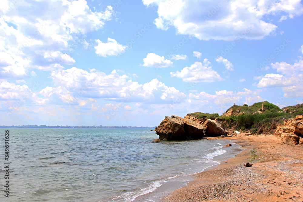 Beautiful wild Beach Fontanka near Odessa. Yellow and red sandstone ...
