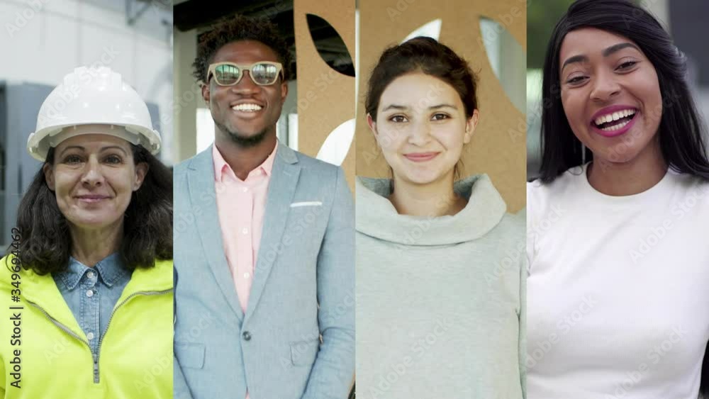 Joyful people of different races, ages and occupations posing, smiling ...