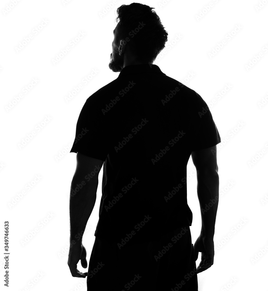Silhouette of male person , back view back lit over white Stock Photo ...