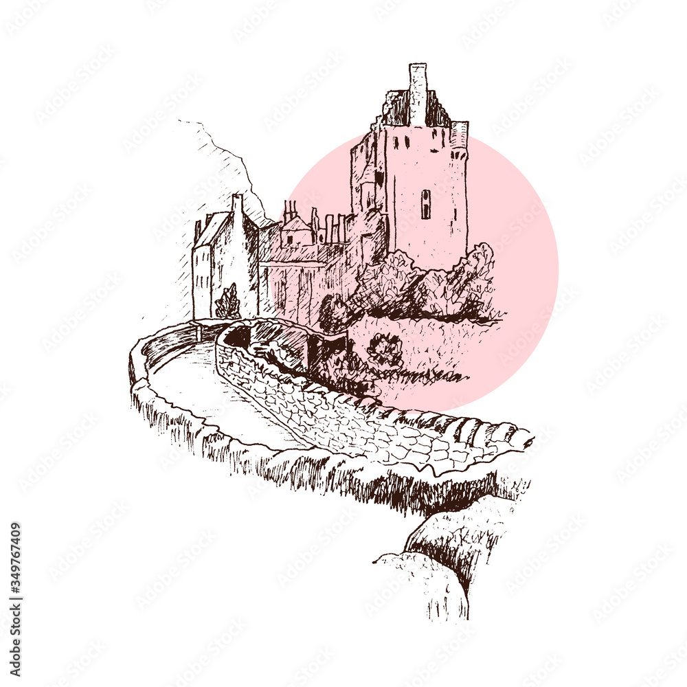 Scottish Castle with Towers and Stone Walls Vector Illustration Stock ...