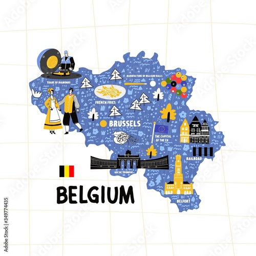 Belgium map flat hand drawn vector illustration. Names lettering and ...
