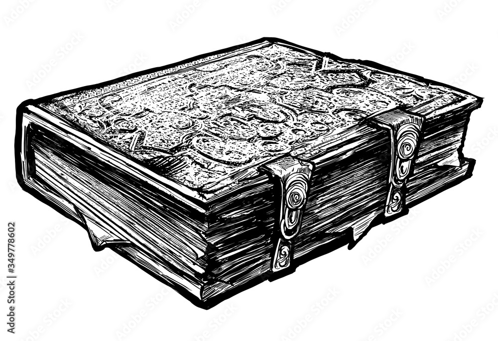 An ancient book, with a beautiful pattern on the cover, with old pages ...