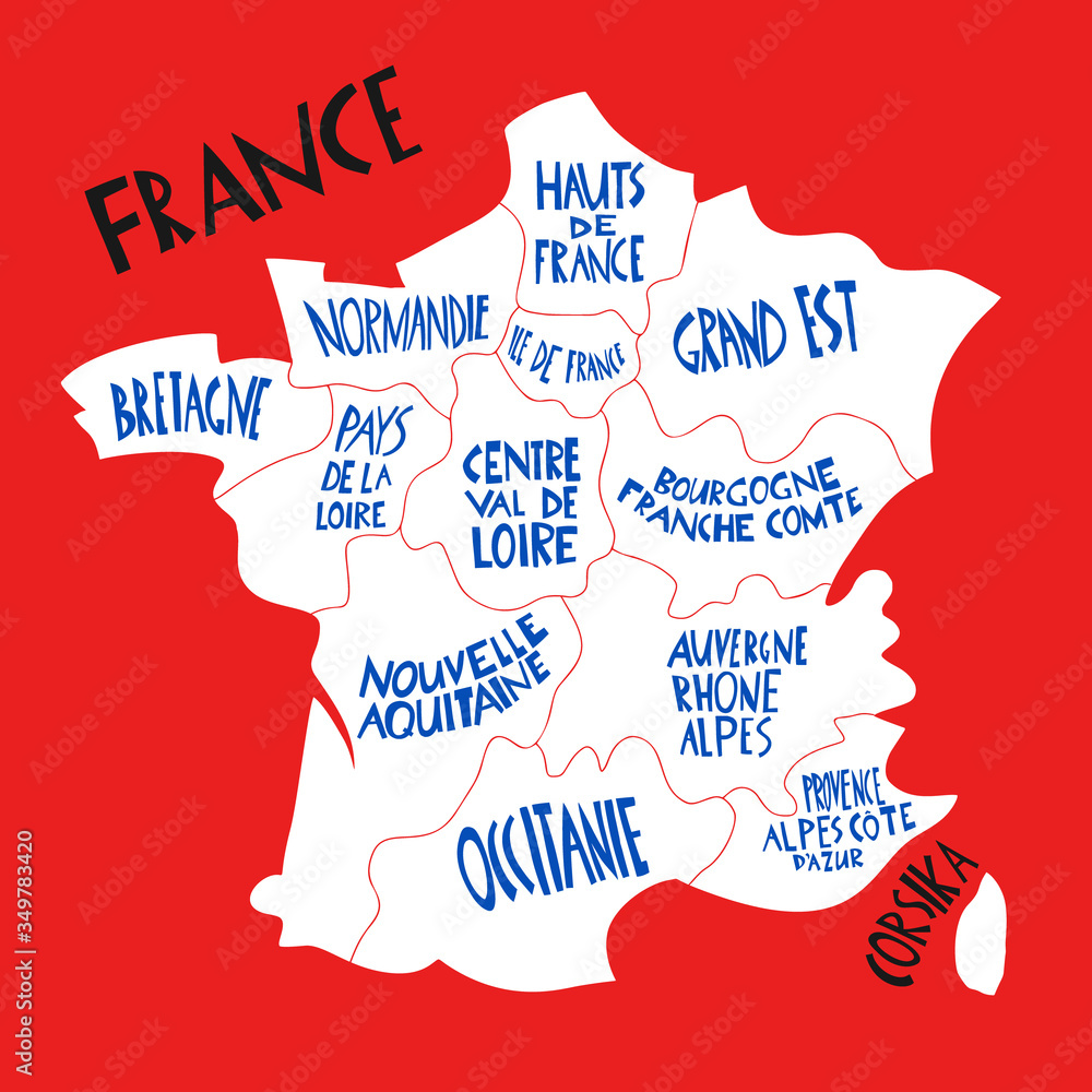 Vector hand drawn stylized map of France. Travel illustration with ...
